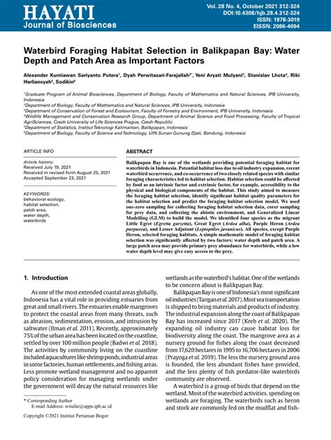 Pdf Waterbird Foraging Habitat Selection In Balikpapan Bay Water Depth And Patch Area As