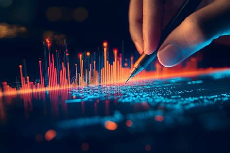 Hand Using Stylus On Digital Tablet With Data Visualization Stock