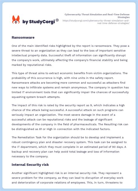 Cybersecurity Threat Simulation And Real Time Defense Strategies Free Essay Example