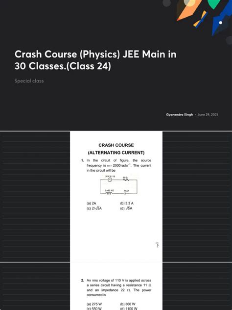 Crashcoursephysicsjeemainin30classesclass24noanno Pdf