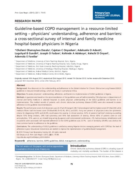 Pdf Guideline Based Copd Management In A Resource Limited Setting