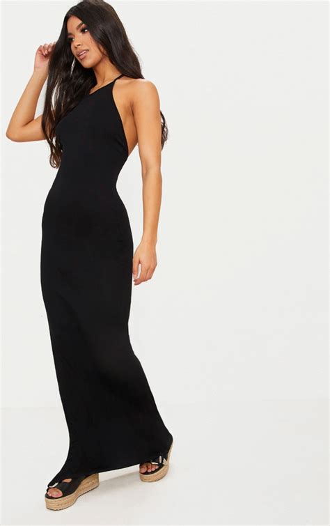 Robe Longue Noire Basique Dos Nu Robes Prettylittlething Fr