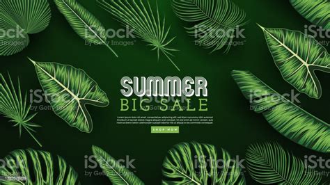 열대 잎 배경 여름 판매 배너 벡터 일러스트레이션 3차원 형태에 대한 스톡 벡터 아트 및 기타 이미지 3차원 형태 개념 계절 Istock