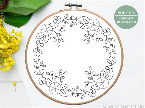 Embroidery Flower Wreath Template Flower Wreath Design Hoop Art