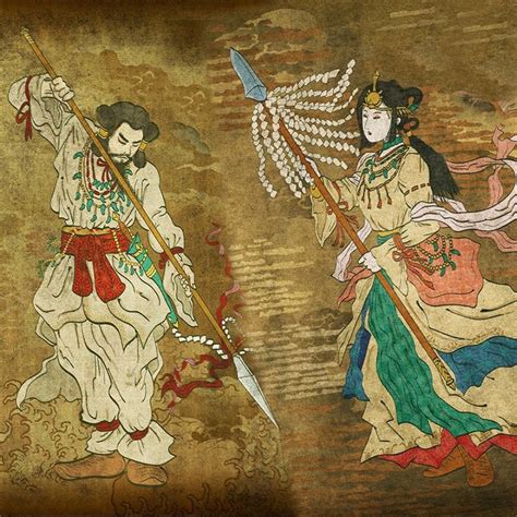 男神のイザナキと女神のイザナミ Japanese myth Ancient japanese art Japanese mythology