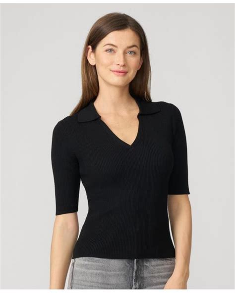 Cable And Gauge Ribbed Polo Half Sleeve Sweater In Black Lyst