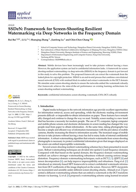 Pdf Ssden Framework For Screen Shooting Resilient Watermarking Via Deep Networks In The