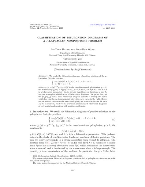Pdf Classification Of Bifurcation Diagrams Of A P Laplacian Nonpositone Problem