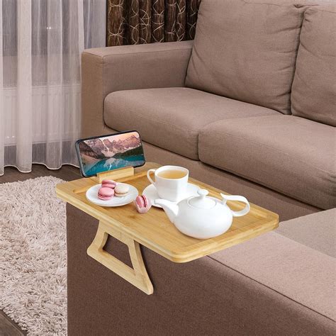 ᐉ Таця для дивана Moligou деревяна з тримачем для телефона та затискачем 13304564 • Краща