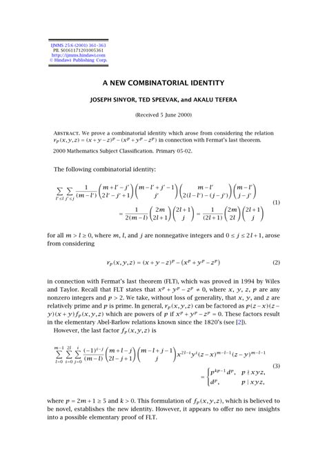 Pdf A New Combinatorial Identity