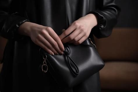 Premium Photo A Stylish Woman Holds A Black Leather Purse In Her