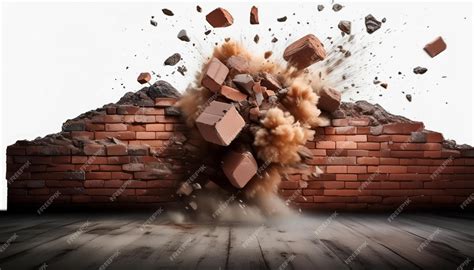Exploding Brick Wall Isolated On A White Background Premium Ai Generated Image