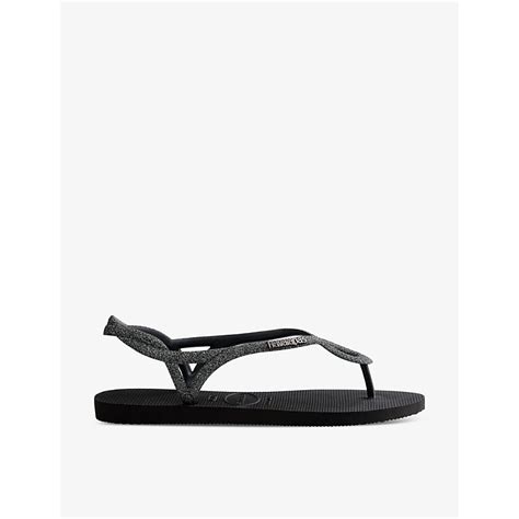 Havaianas Womens Dark Grey Luna Premium Ii Glitter Rubber Flip Flops