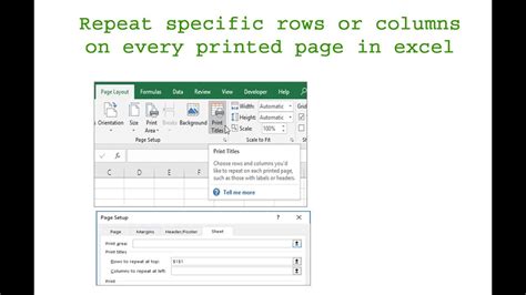 microsoft excel repeat specific rows or columns on every printed page