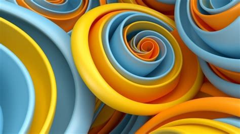 Abstract 3d Illustration Blue Orange And Yellow Spirals On Gray Background, Blue Wallpaper ...