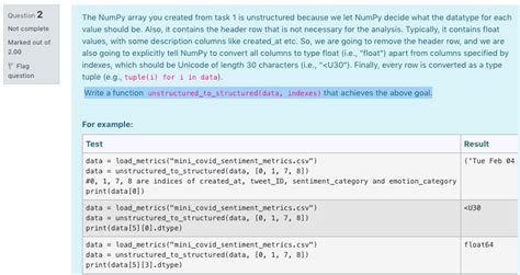 solved question 2 not complete marked out of 2 00 the numpy