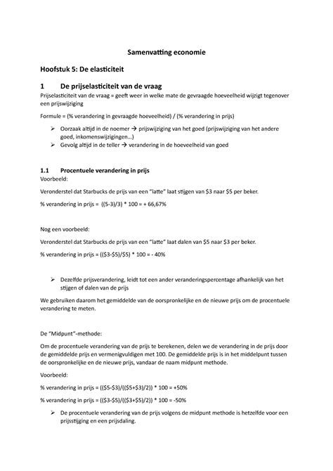 Samenvatting Economie Samenvatting Economie Hoofstuk De Elasticiteit De Prijselasticiteit