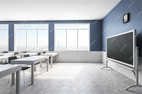 Premium Photo Bright White And Blue Classroom Interior With