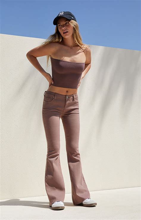 Pacsun Brown Stretch Low Rise Flare Jeans Pacsun