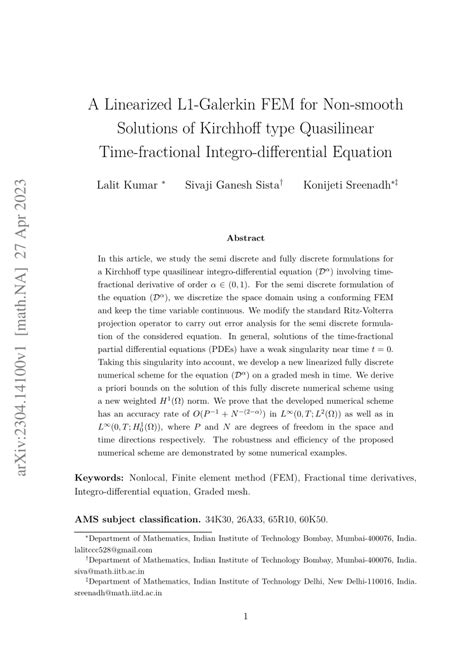 Pdf A Linearized L1 Galerkin Fem For Non Smooth Solutions Of Kirchhoff Type Quasilinear Time