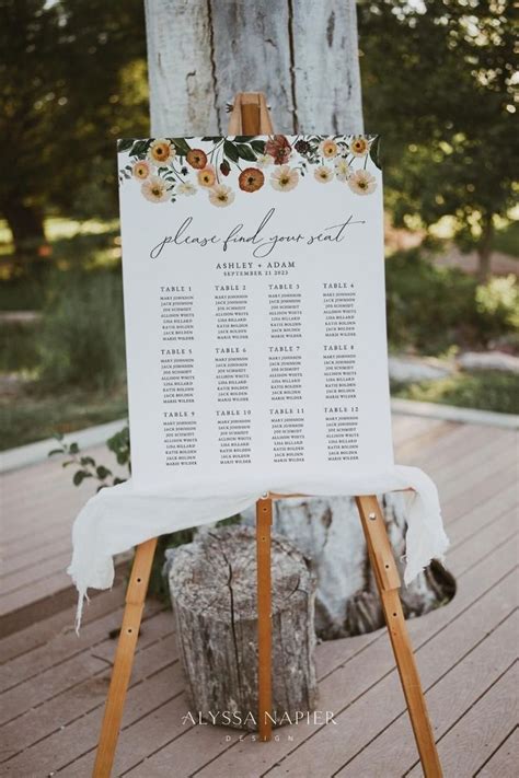 Wildflower Seating Chart Sign Template Boho Floral Wedding Seating