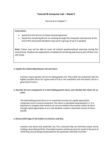 Acst6003 Week5 Tutorial Solutions Pdf Capital Asset Pricing Model