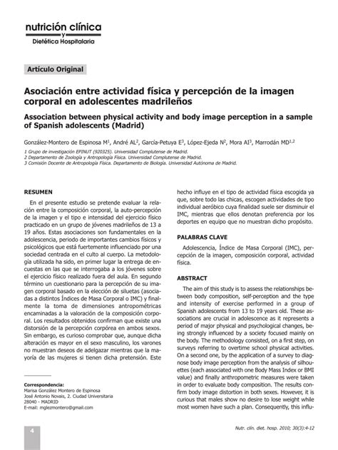 Pdf Association Between Physical Activity And Body Image Perception