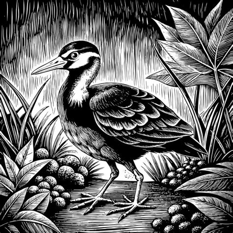 черно белый рисунок птицы на черном фоне Премиум Ai сгенерированный