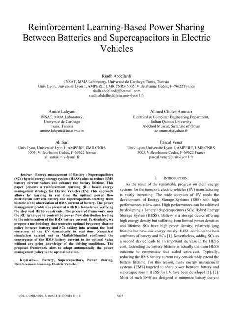 Pdf Reinforcement Learning Based Power Sharing Between Batteries And Supercapacitors In