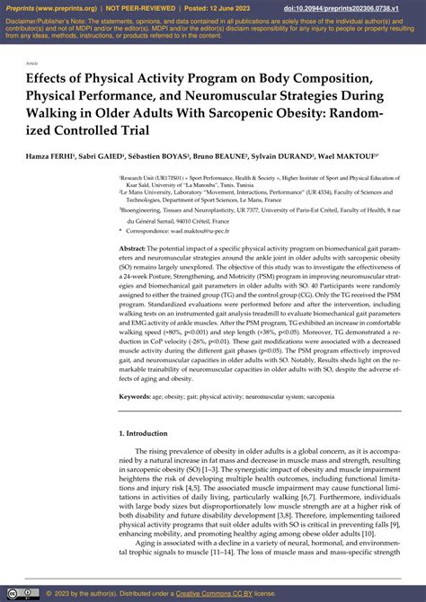 Pdf Effects Of Physical Activity Program On Body Composition Physical Performance And