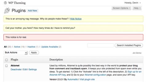 admin notices in wordpress wp theming