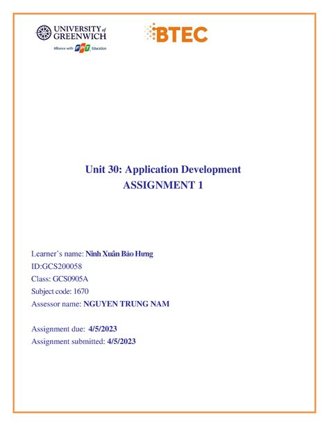 1670 assigment 1 unit 30 application development assignment 1