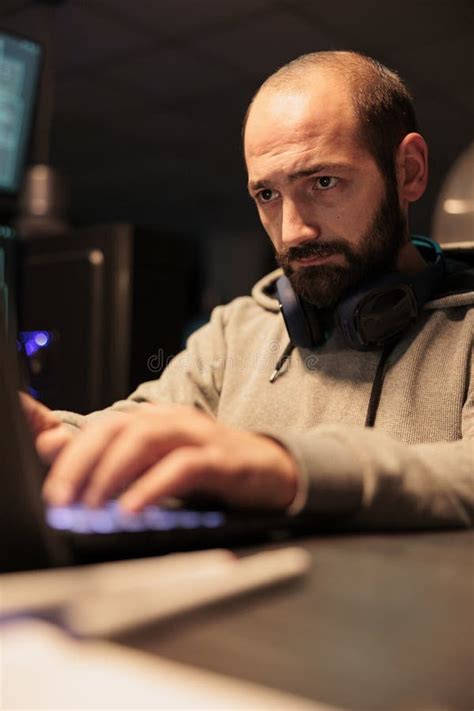 Male Hacker Using Computer To Break Into Corporate Data Stock Image Image Of Fraud Crime