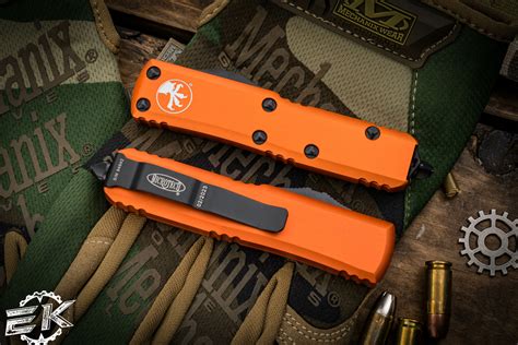 Microtech Utx 85 Otf Automatic Knife Orange 3 Dagger Serrated Black
