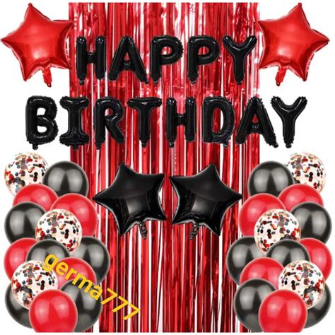 Jual Paket Pesta Set Dekorasi Dewasa Ulang Tahun Balon Foil Happy Birthday Hitam Merah Dekor