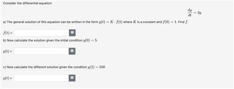 Solved Consider The Differential Equation Dtdy3y A The