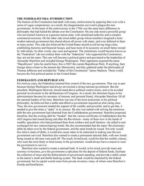 History Chapter The Federalist Era Introduction The Framers