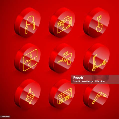 세트 라인 줄넘기 사진 카메라 삽 장난감 퍼즐 조각 레이 건 스쿠터 소용돌이 및 장난감 피아노 아이콘 벡터 0명에 대한 스톡 벡터 아트 및 기타 이미지 Istock