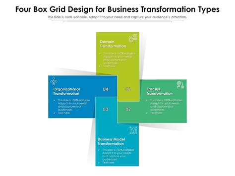 Four Box Grid Design For Business Transformation Types Presentation