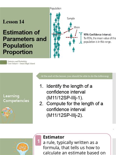 lesson 14 estimation of parameters and population proportion 1 2