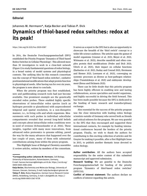 Pdf Dynamics Of Thiol Based Redox Switches Redox At Its Peak