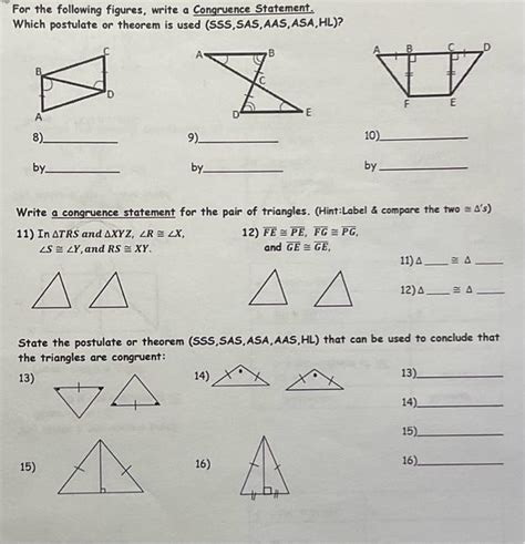 Solved For The Following Figures Write A Congruence