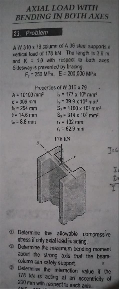 Solved AXIAL LOAD WITH BENDING IN BOTH AXES Problem AW Chegg