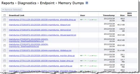 Viewing The Memory Dumps List