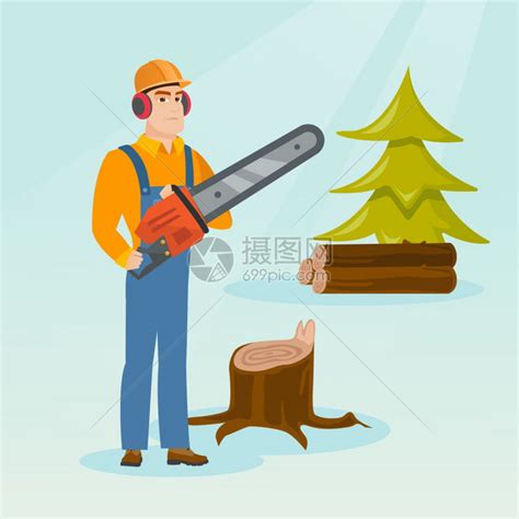 伐木工人砍树插画图片下载 正版图片302953403 摄图网