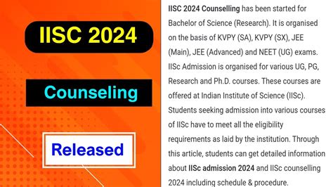 Iisc 2024 Counseling Started Iisc Full Details Explaining Mde Youtube