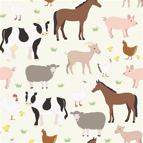 Premium Vector Cartoon Farm Animals Pattern Cow Pig Horse Sheep Goat