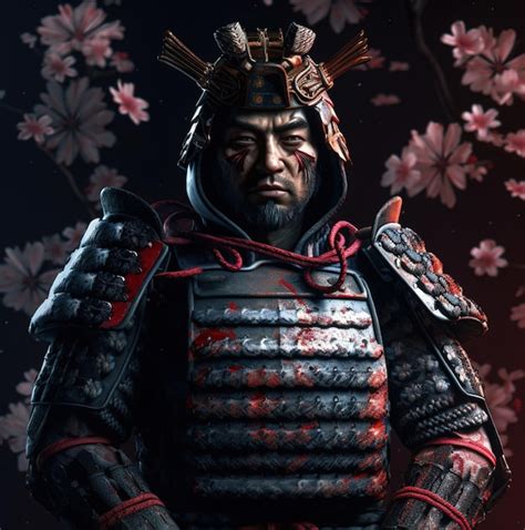 Premium Ai Image A Samurai Stands In Front Of A Cherry Blossom