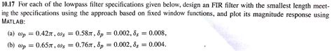 solved for each of the lowpass filter specifications given