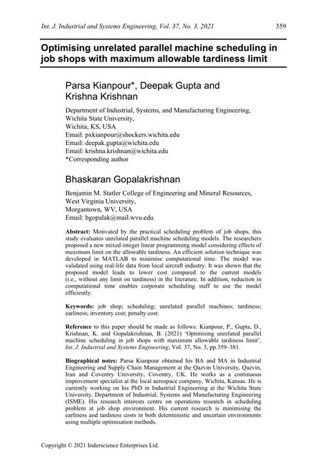Pdf Optimizing Unrelated Parallel Machine Scheduling In Job Shops